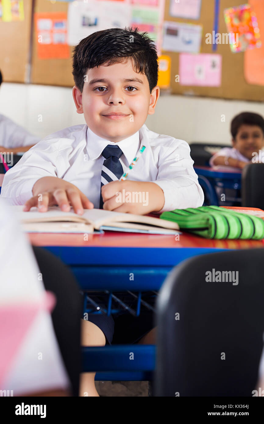 1 Indian School Little Boy Student Book Studying In Class Stock Photo ...