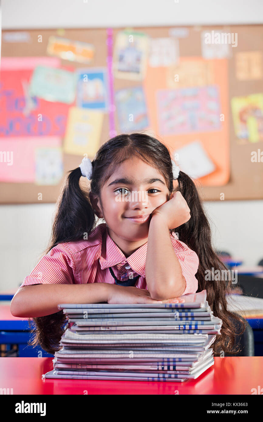 1 Indian School Little Girl Student Book Studying In Classroom Stock ...