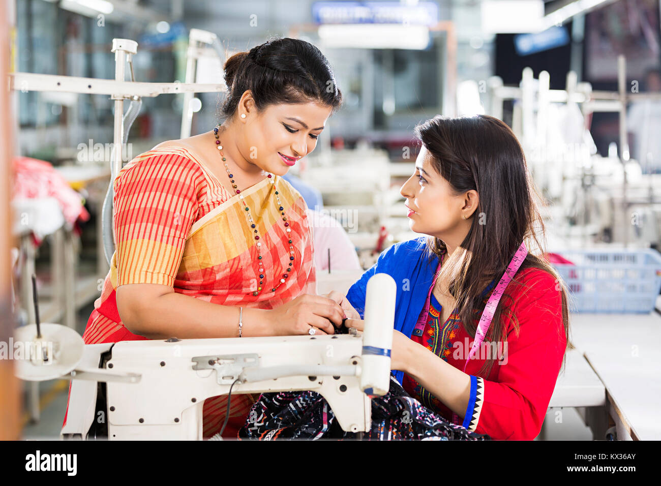 Workers Tailor Sewing Machine Helping Manager Checking Clothes Sewing ...