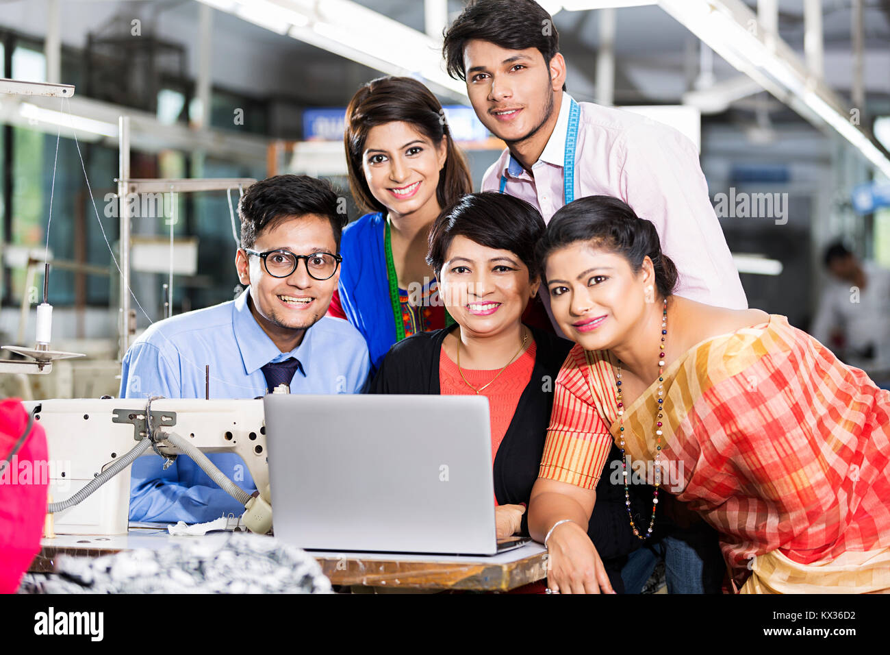 Workers Tailor s and Supervisor Watching Laptop Discuss Working Sewing ...