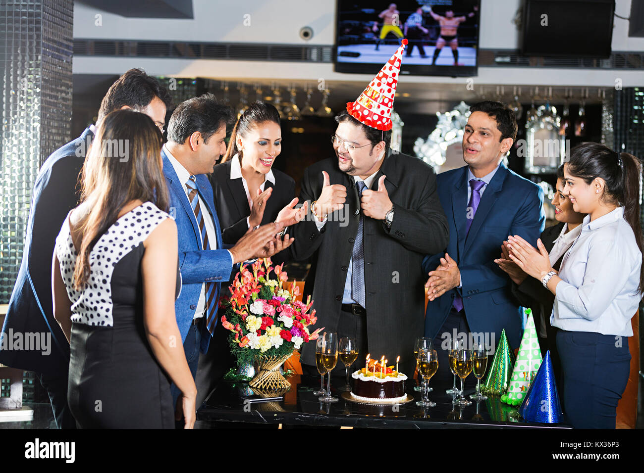 Group Business People Colleagues Manager Birthday Celebration Party ...