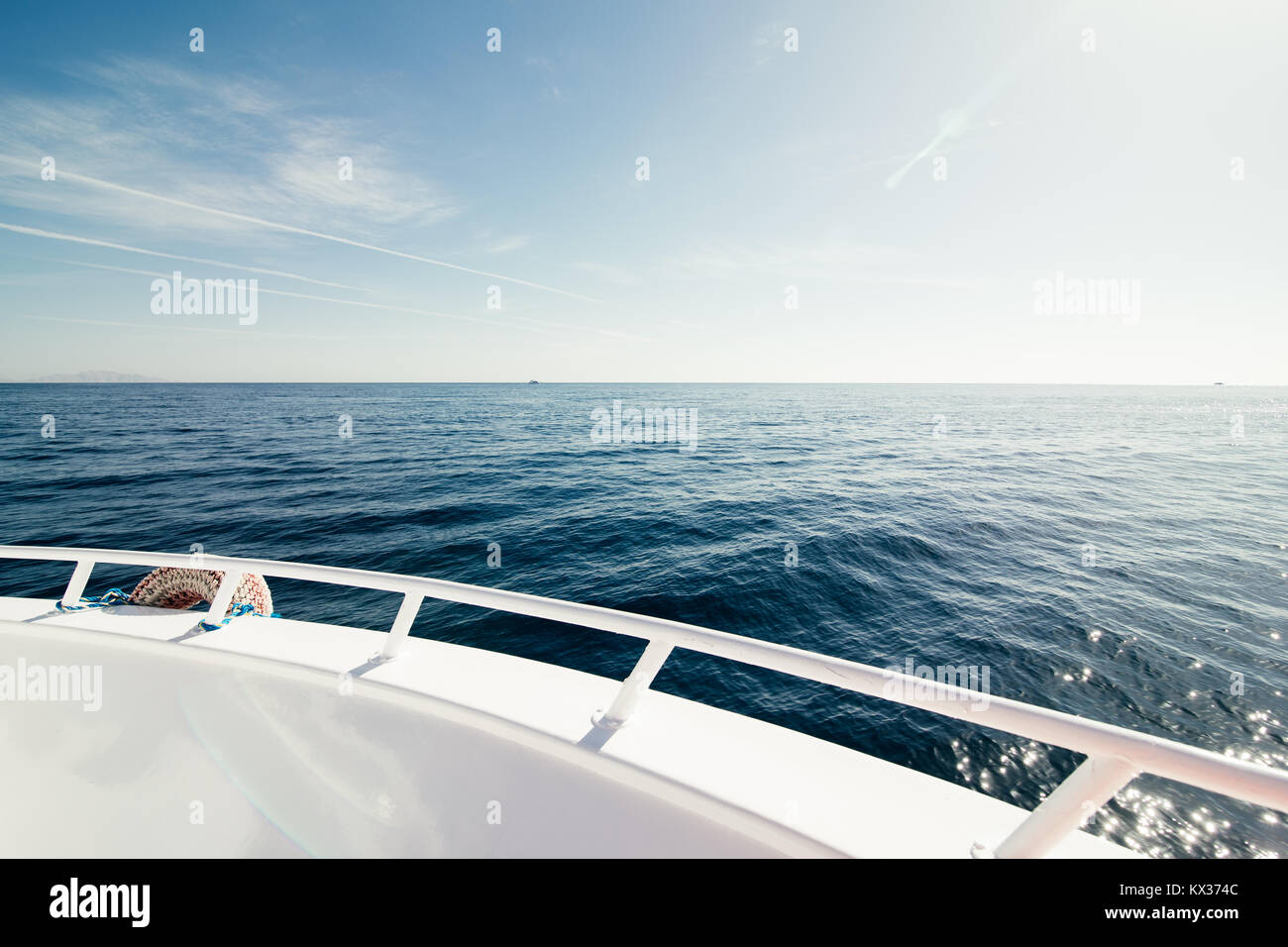 Wide angle shot of front of the yacht in summer time Stock Photo - Alamy