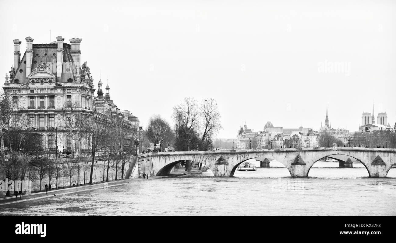 Bridge Pont Royal in central Paris, France. Photo in retro style Stock ...
