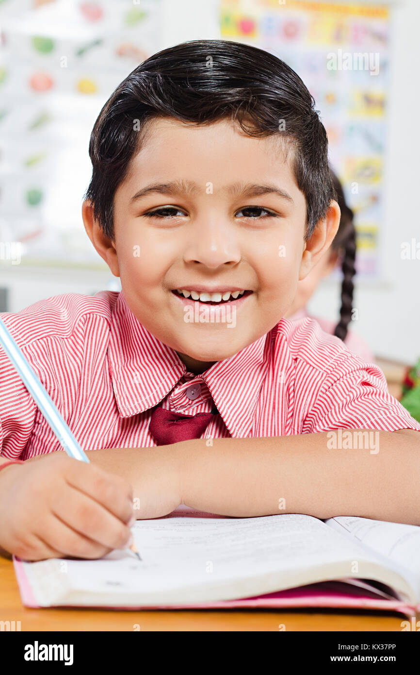 Happy 1 Indian School Child Boy Notebook Writing Studying Classroom ...