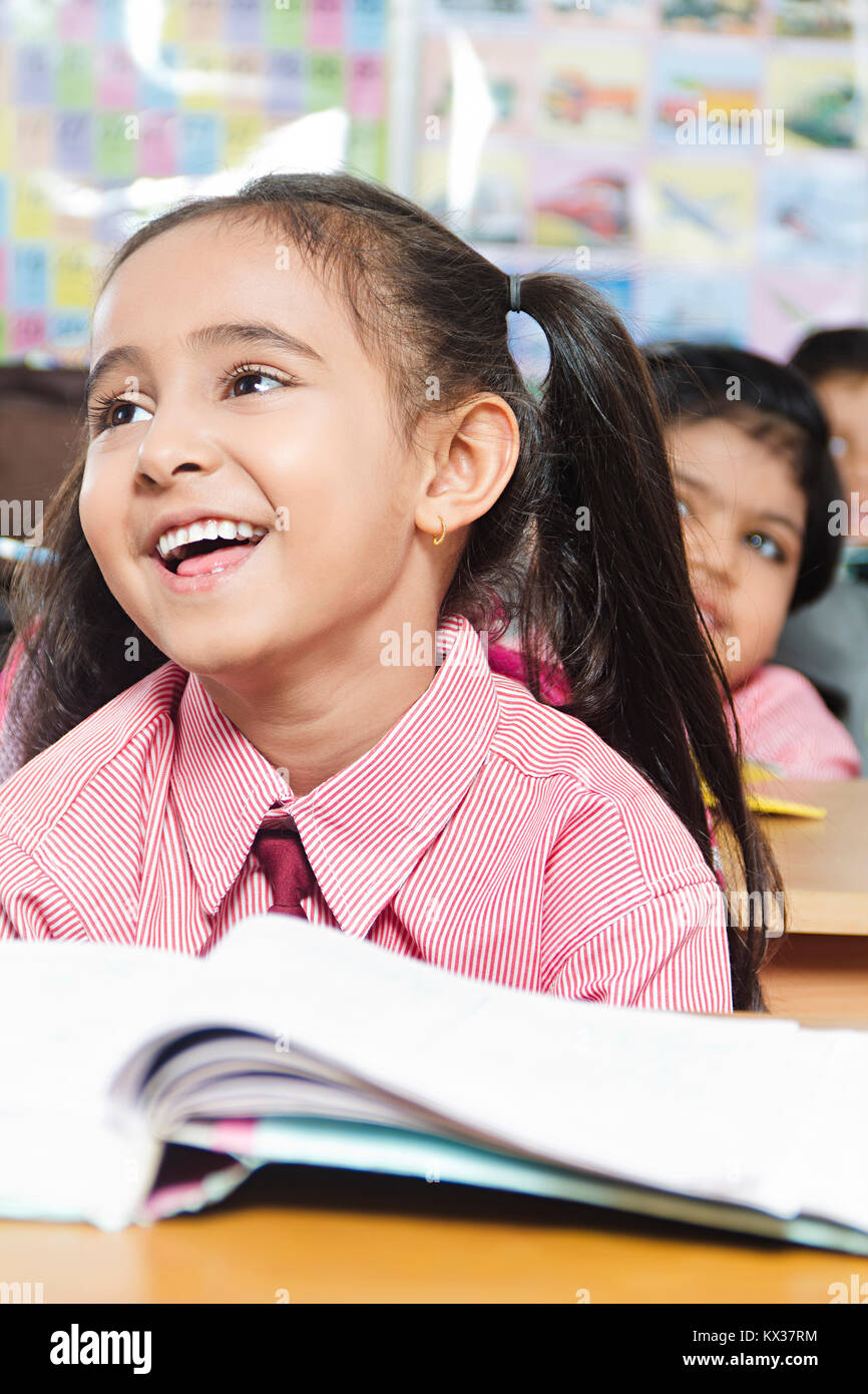 1 Indian School Little Girl Student Book Studying In Classroom Stock ...