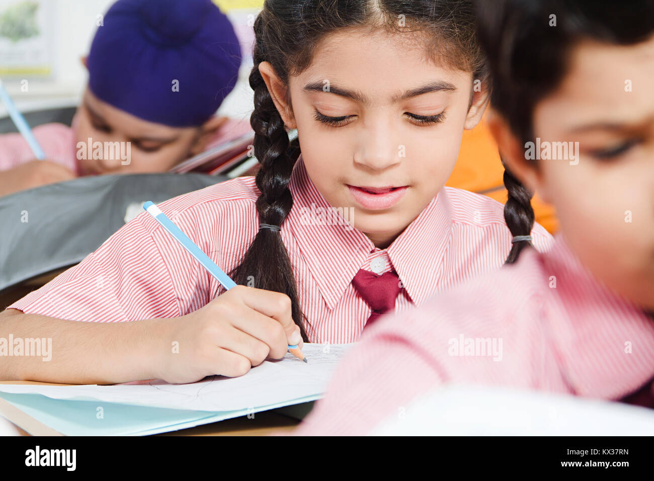 1 Indian School Kids Students Girl Book Writing Study Classroom Stock ...