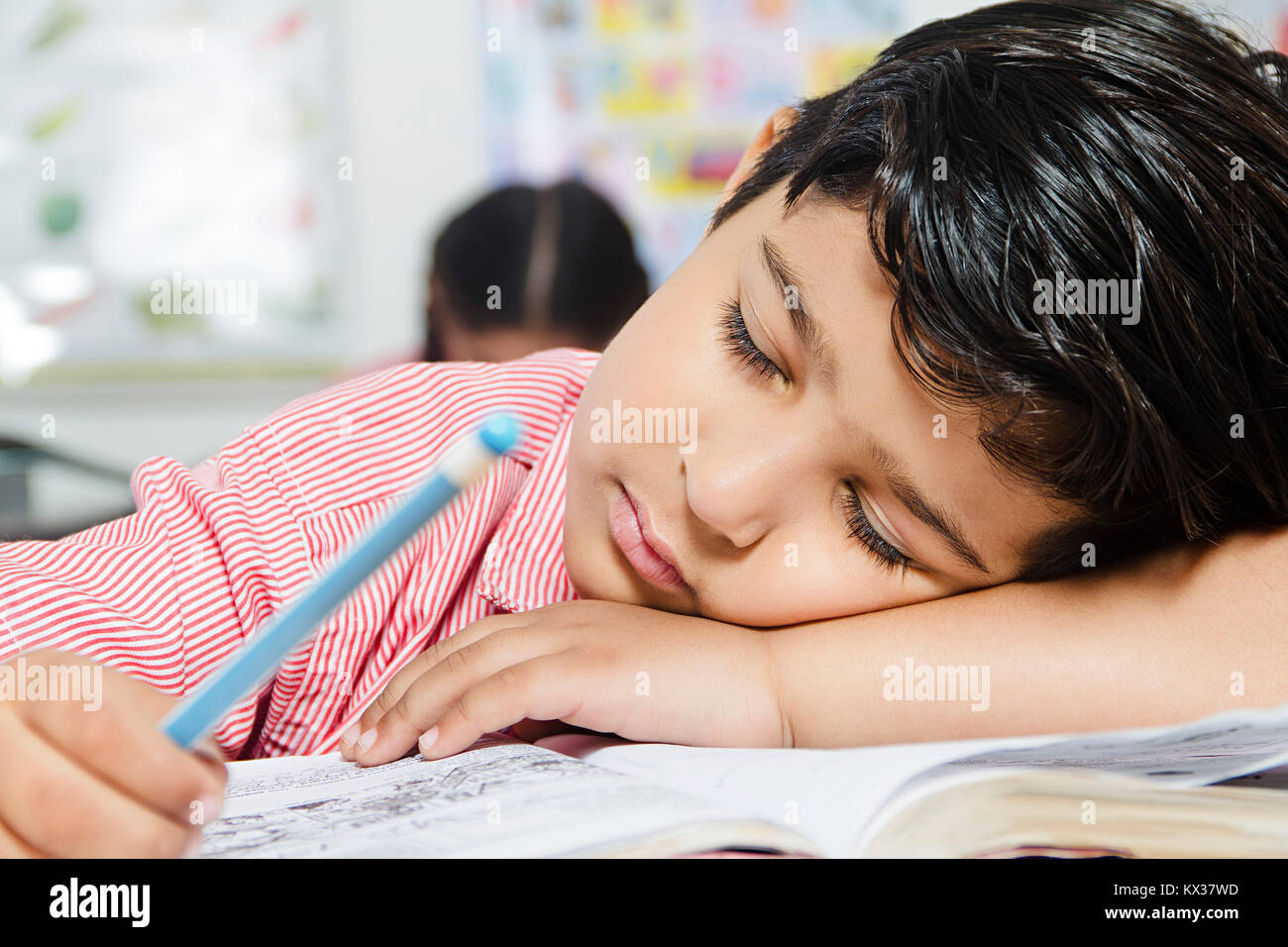 1 Indian School Little Boy Sleeping In Classroom Laziness Study Stock ...