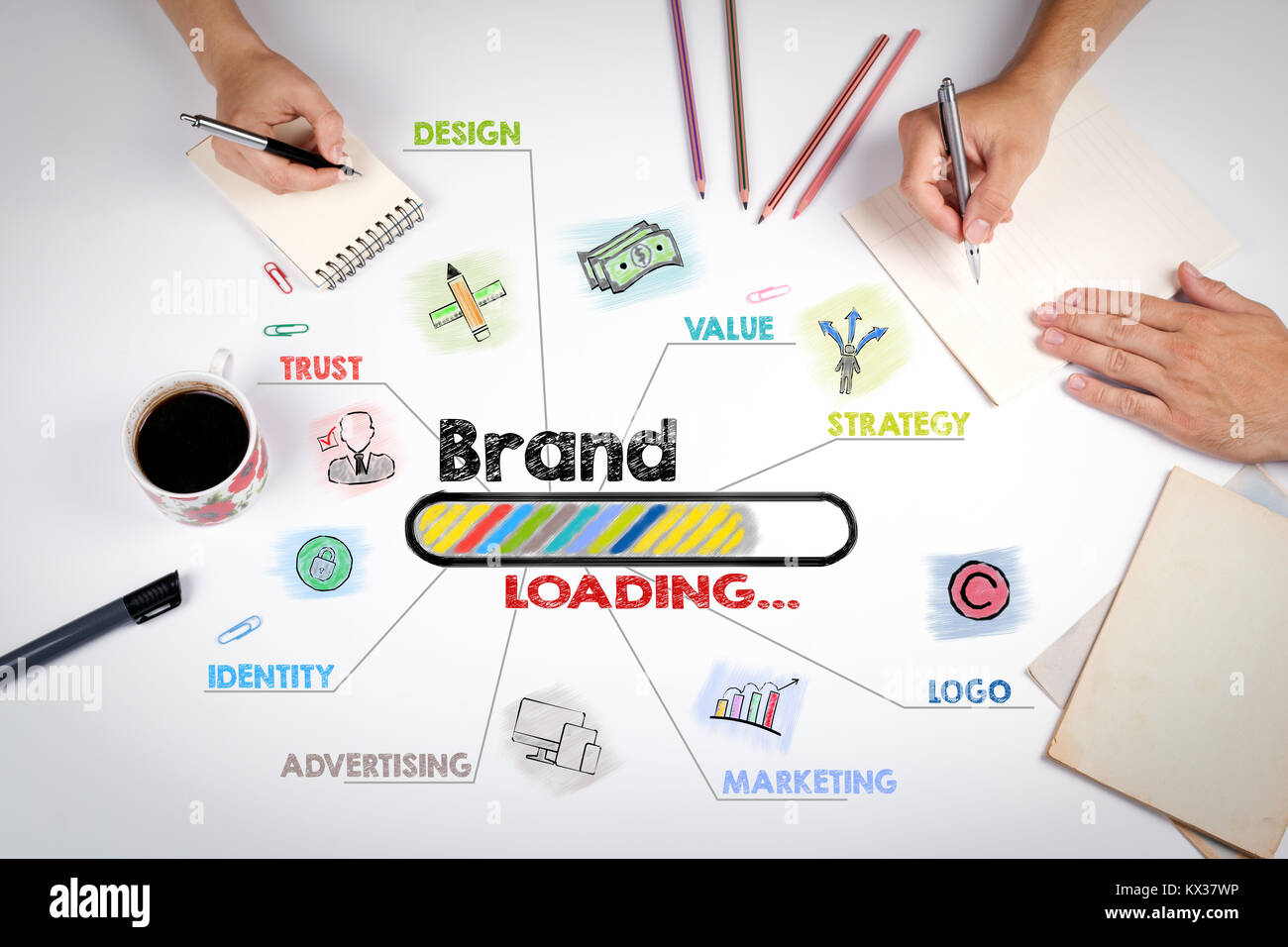 brand Concept. The meeting at the white office table Stock Photo - Alamy