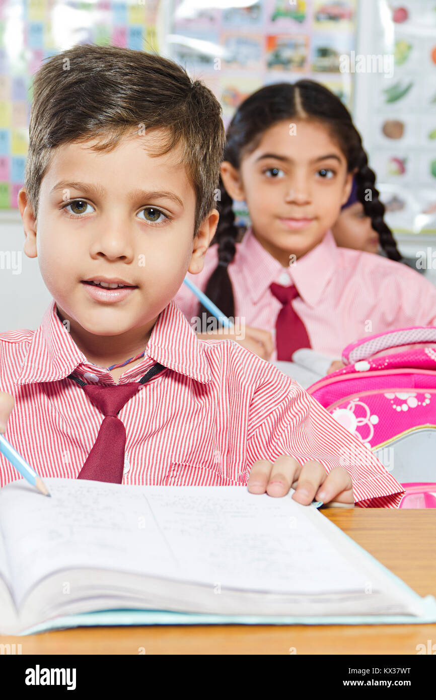 Indian School Kids Boy And Girl Book Studying In Classroom Education ...