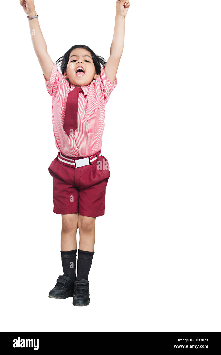 Shouted 1 Indian School kid Girl Jumping having Fun Enjoy Cheerful ...