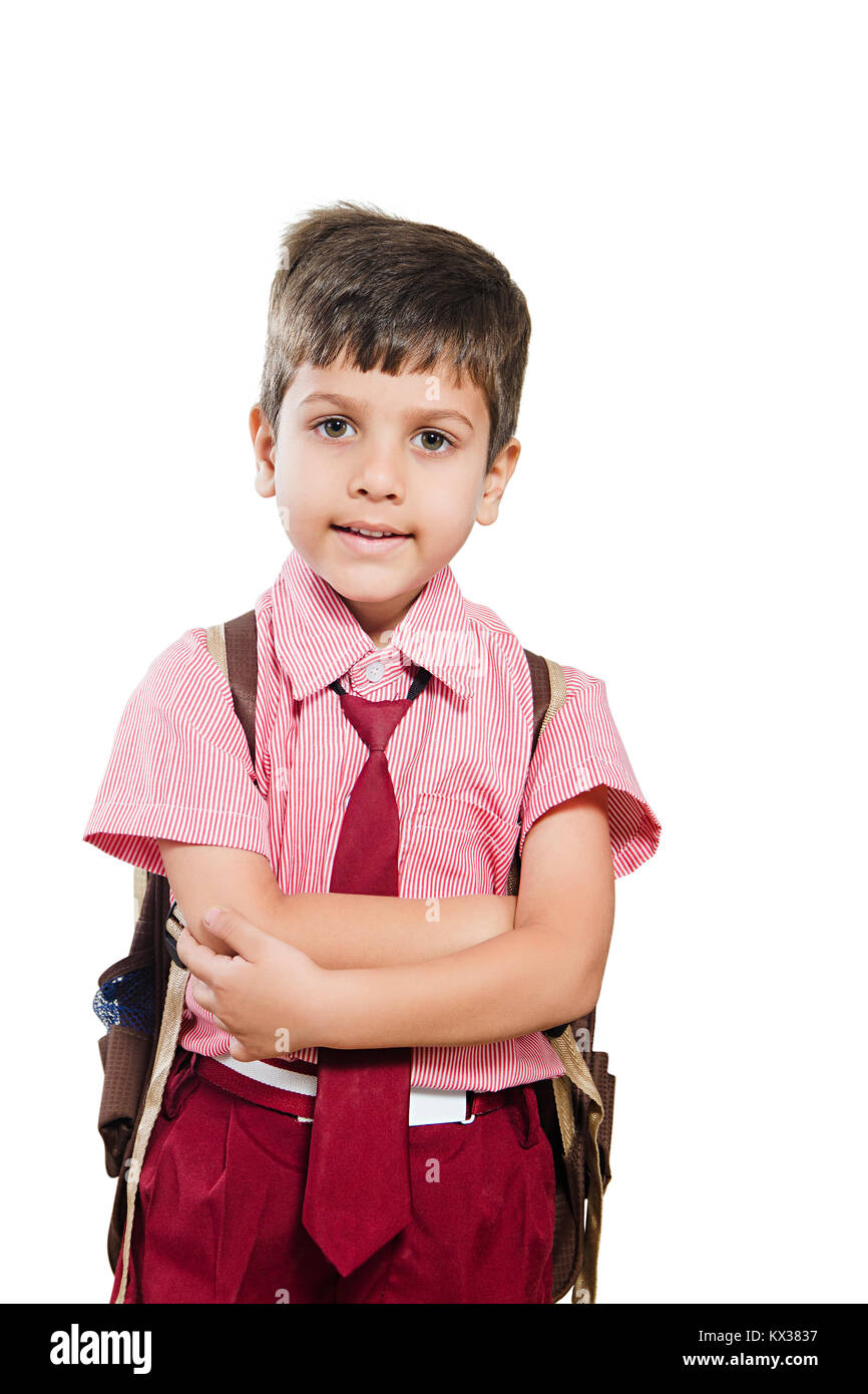 1 School Little Boy Student Arms Crossed Standing Studio shot Stock ...