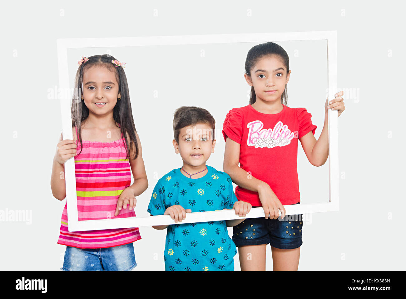 3 Indian Childrens Friends Holding Frame Picture Memories Stock Photo ...