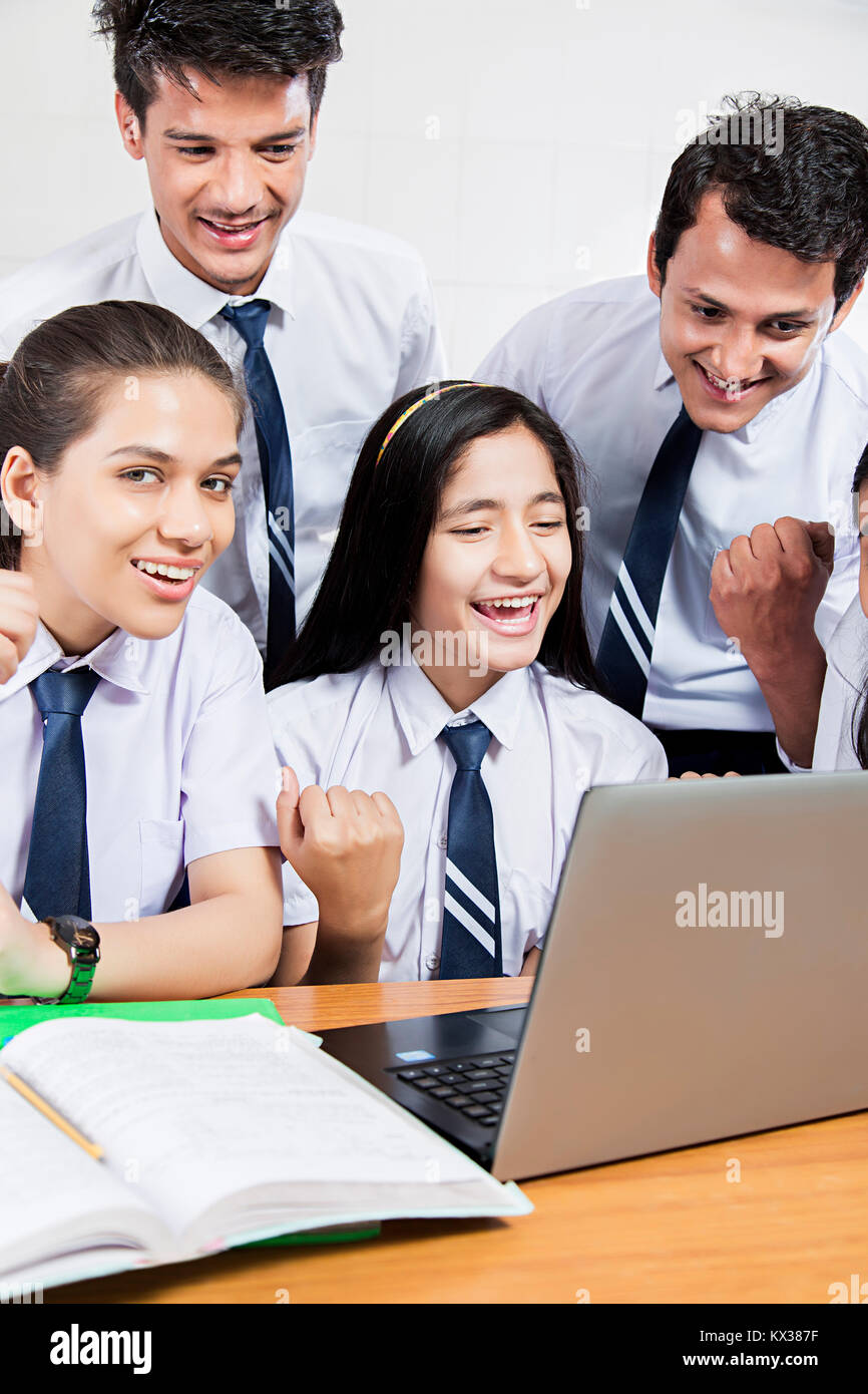 Group Indian School Students Watching Laptop Study Education Successful ...