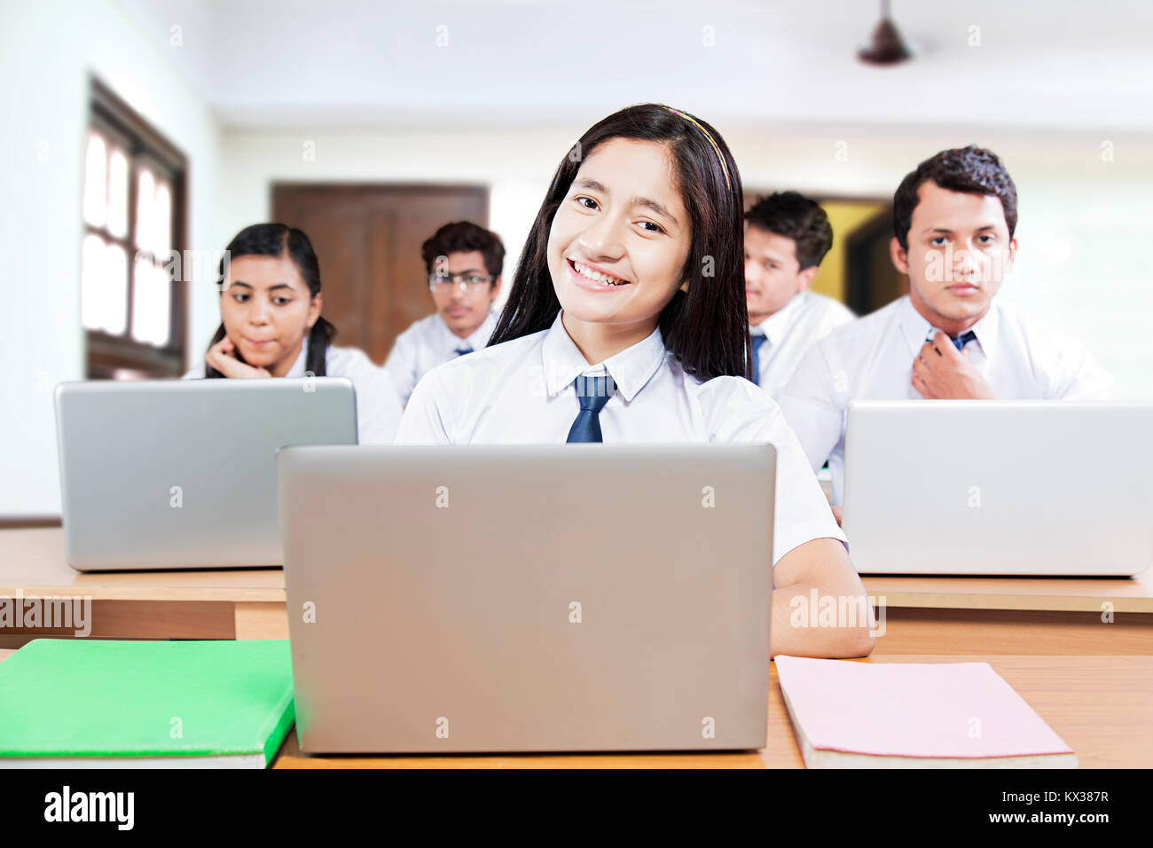 1 Indian School Girl Student Laptop Working Study Education Class Stock ...