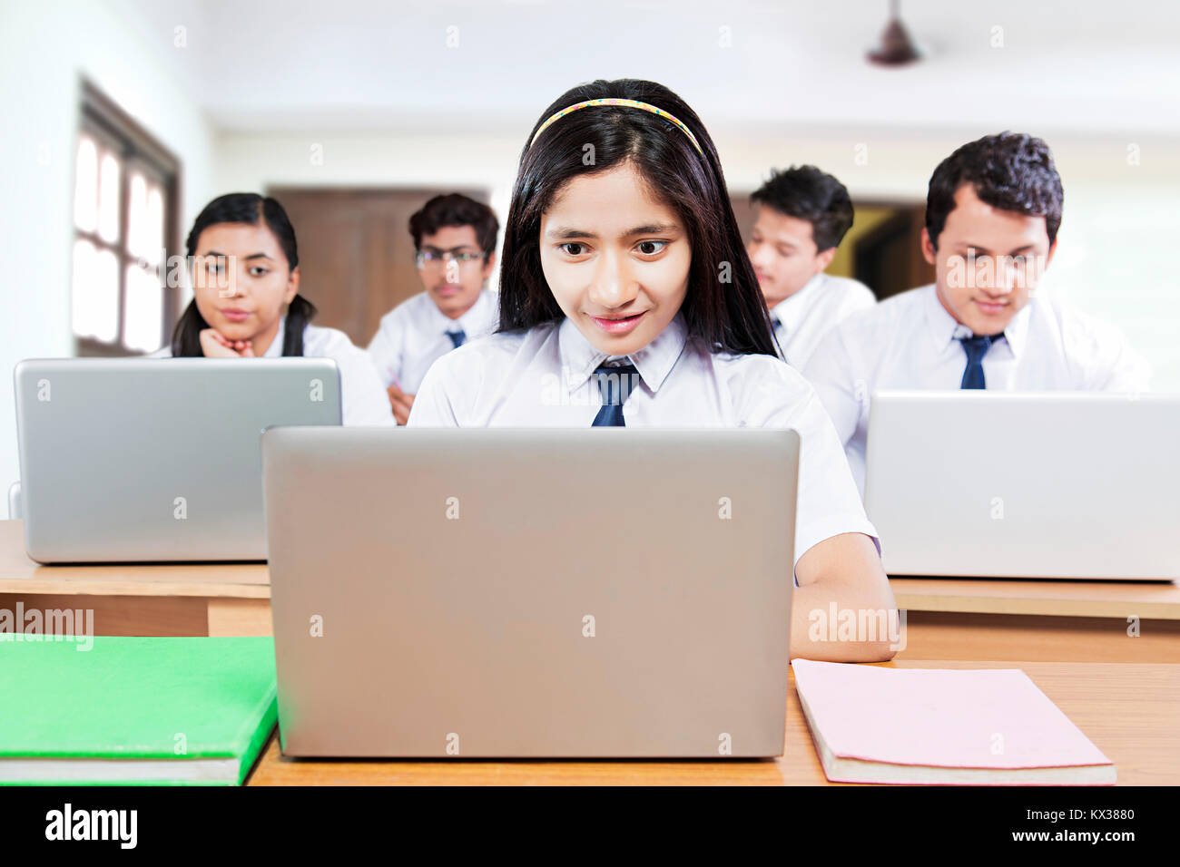 1 Indian School Teenager Girl Student Laptop Study Education Classroom ...