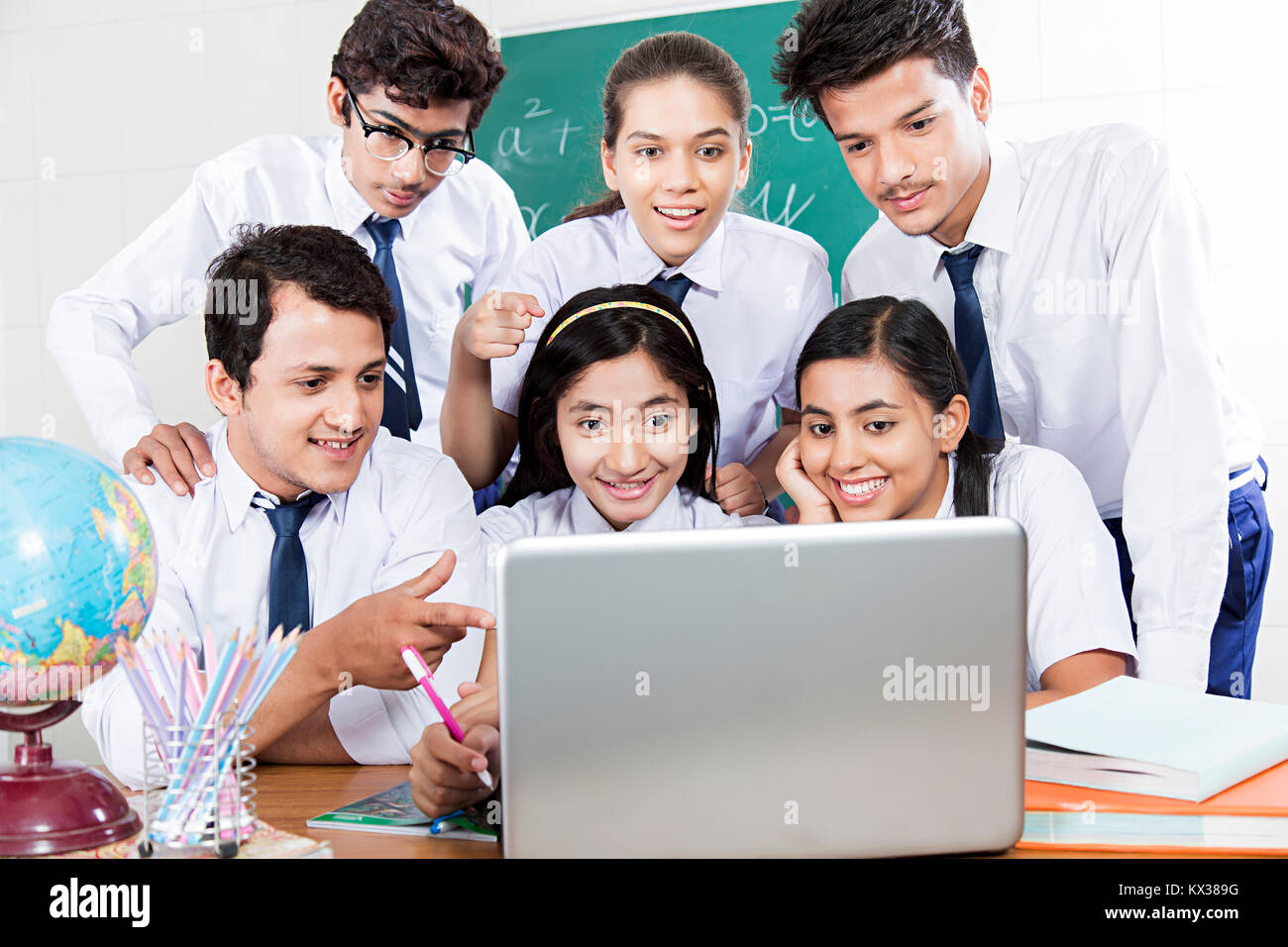 Indian Group School Students Classmate Laptop Watching Study Education ...