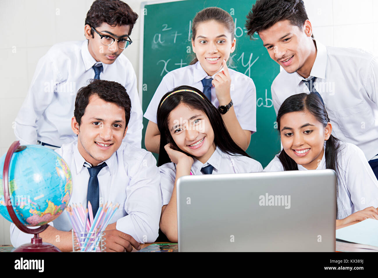 Indian Group School Students Classmate Laptop Studying Education ...