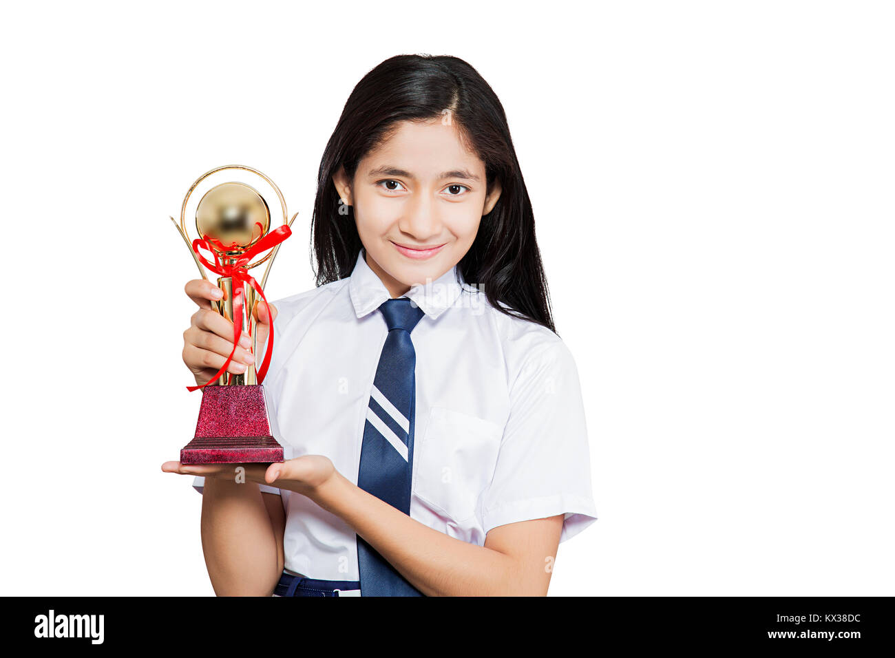 1 Indian Young Girl School Student Showing Winning Trophy Success Stock ...