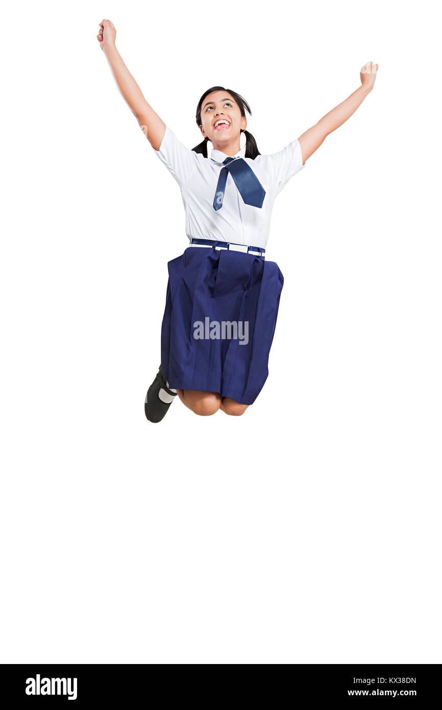 1 Indian Teenager Girl School Student Jumping Cheerful Successful ...