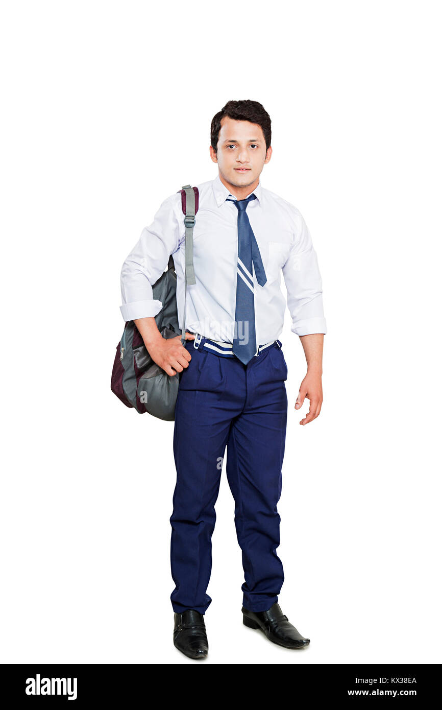1 Indian Young Boy School Student Standing Carrying Bag Education Stock ...