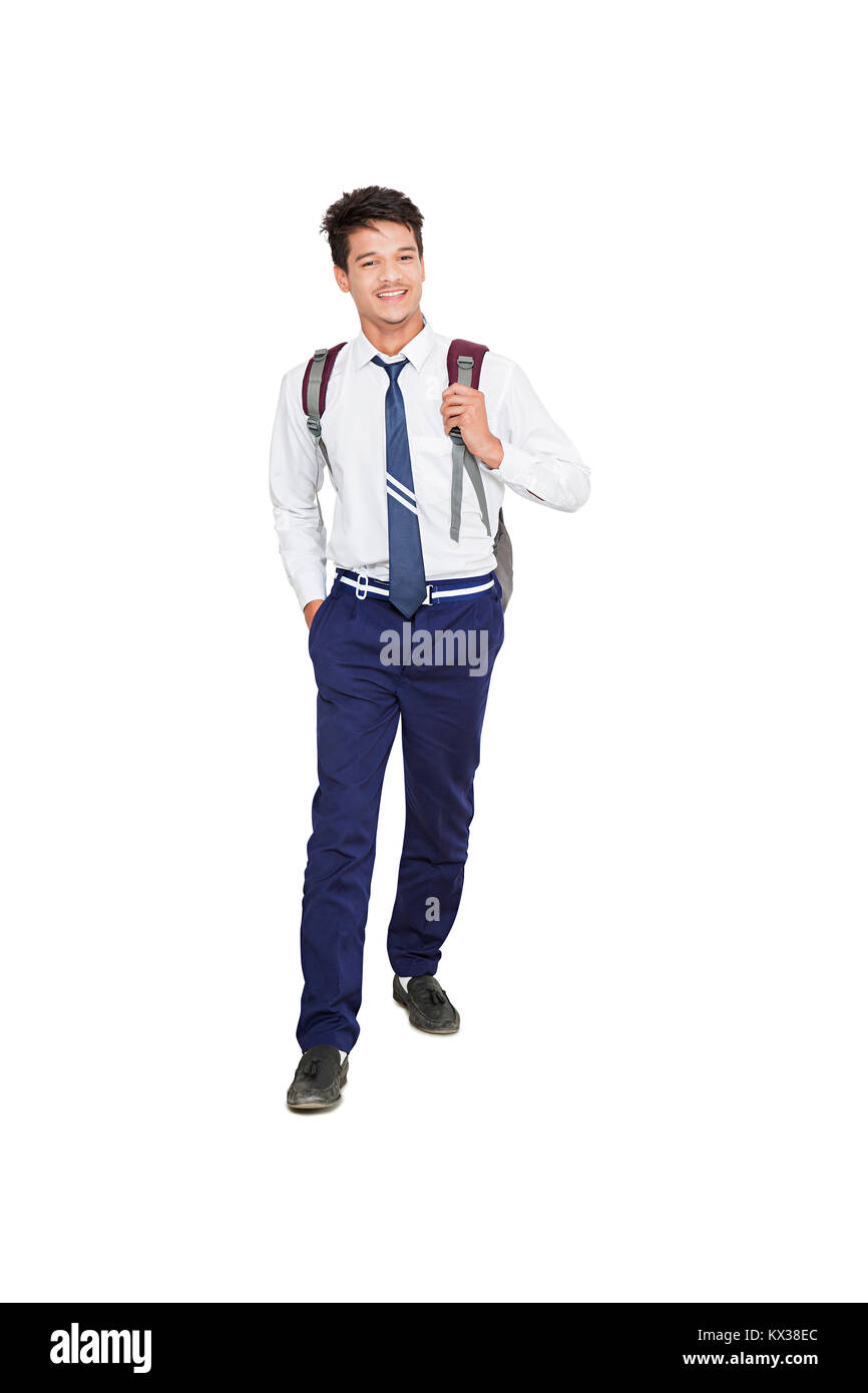 1 Indian Teenager Boy School Student Carrying Backpack Bag Walking ...