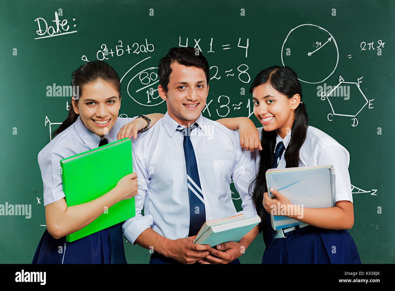 Indian High School Friends Students Holding Book Standing Together ...