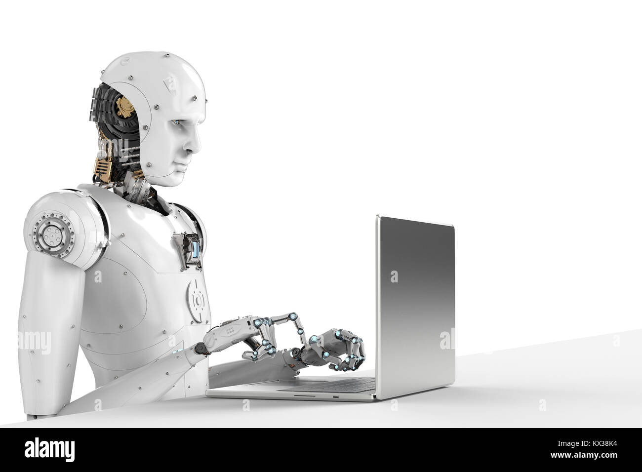 3d rendering humanoid robot working on laptop computer Stock Photo - Alamy