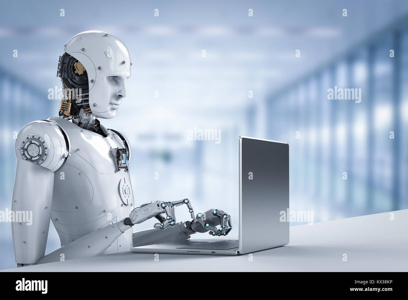 3d rendering humanoid robot working on laptop computer Stock Photo - Alamy