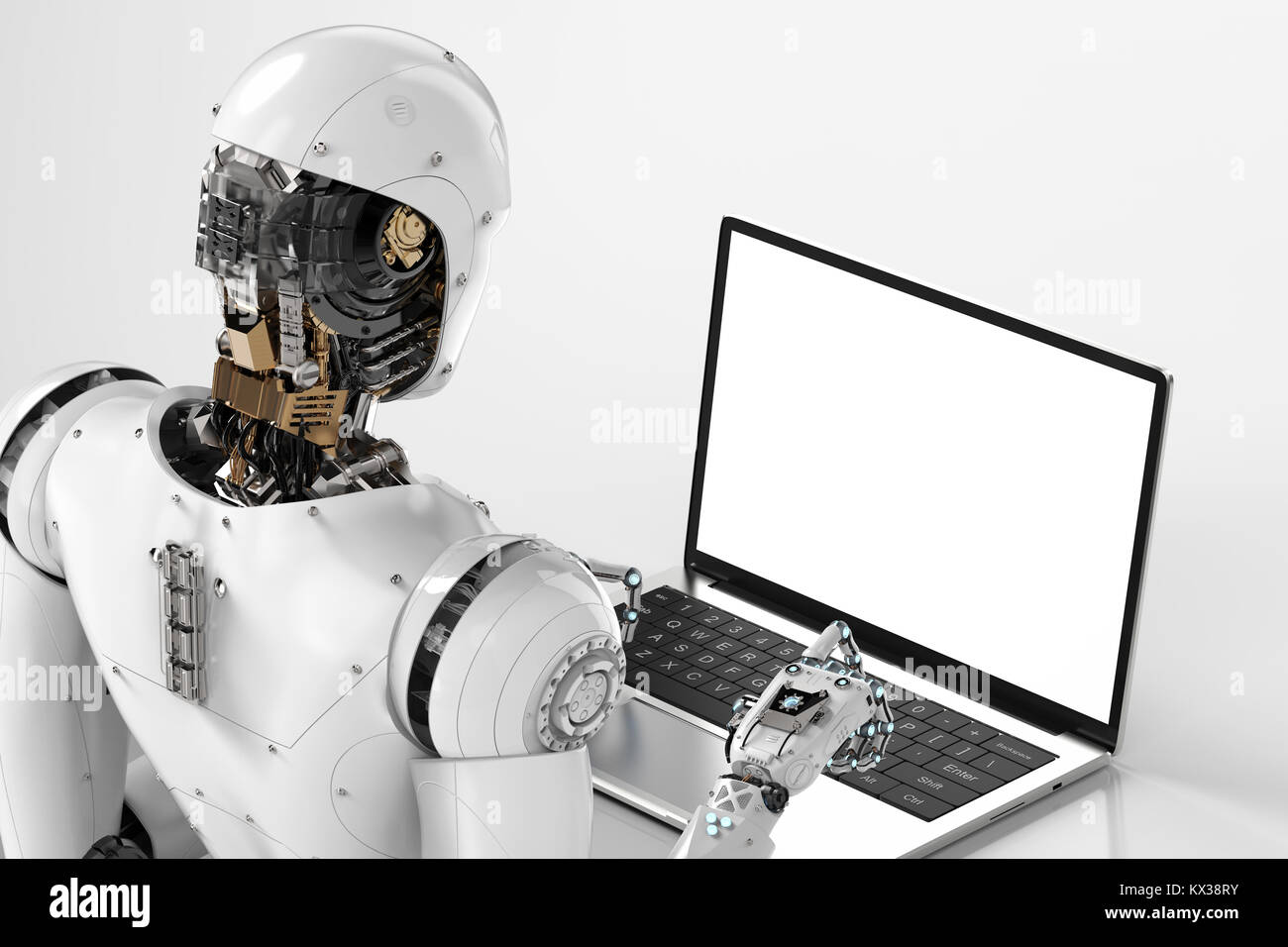 3d rendering humanoid robot working on laptop computer Stock Photo - Alamy