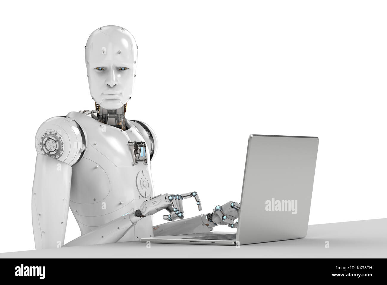 3d rendering humanoid robot working on laptop computer Stock Photo - Alamy