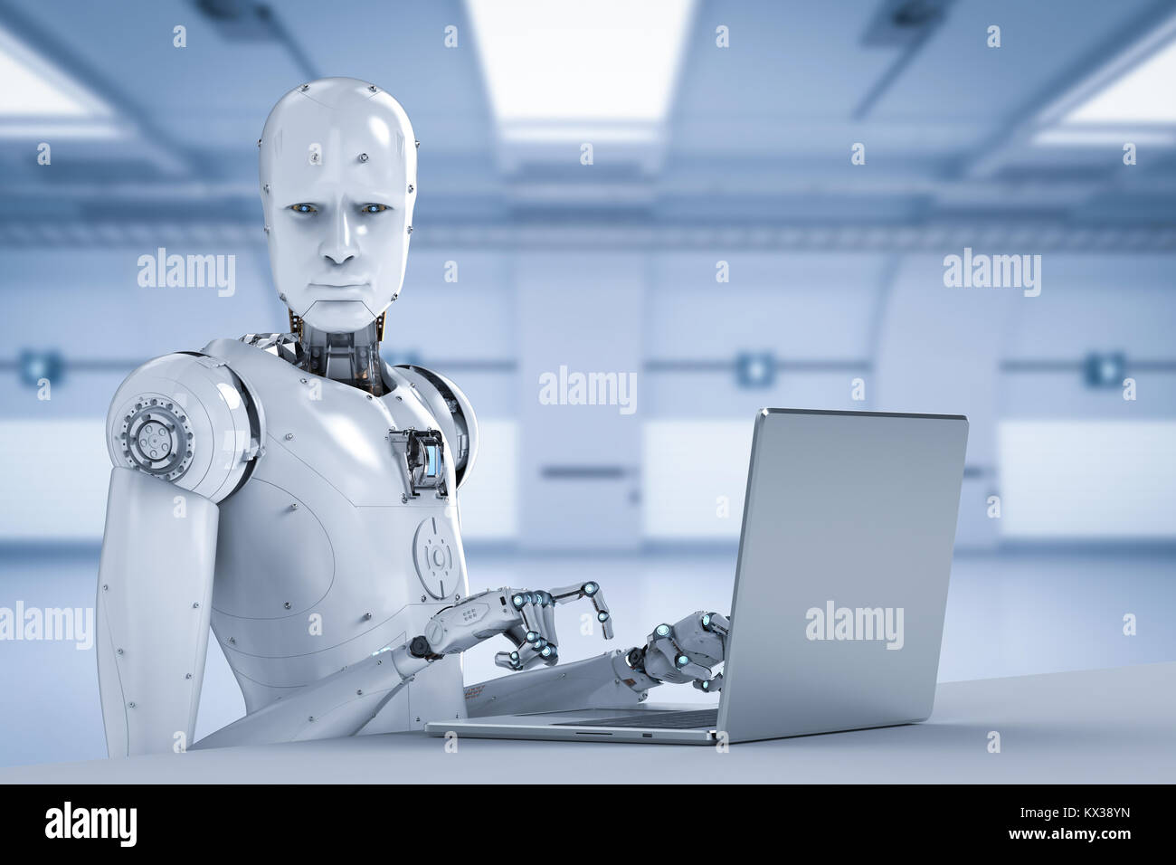 3d rendering humanoid robot working on laptop computer Stock Photo - Alamy