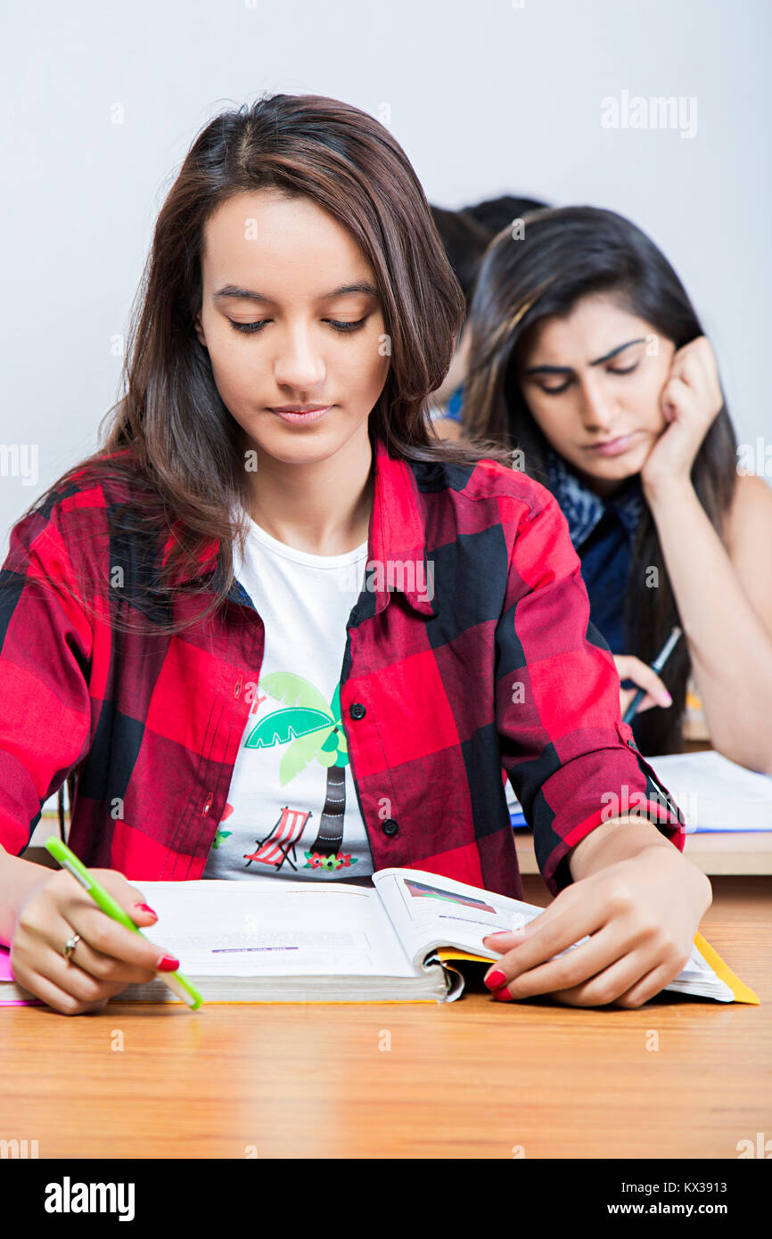 1 Indian College Young Girl Student Reading Book Studying Classroom ...