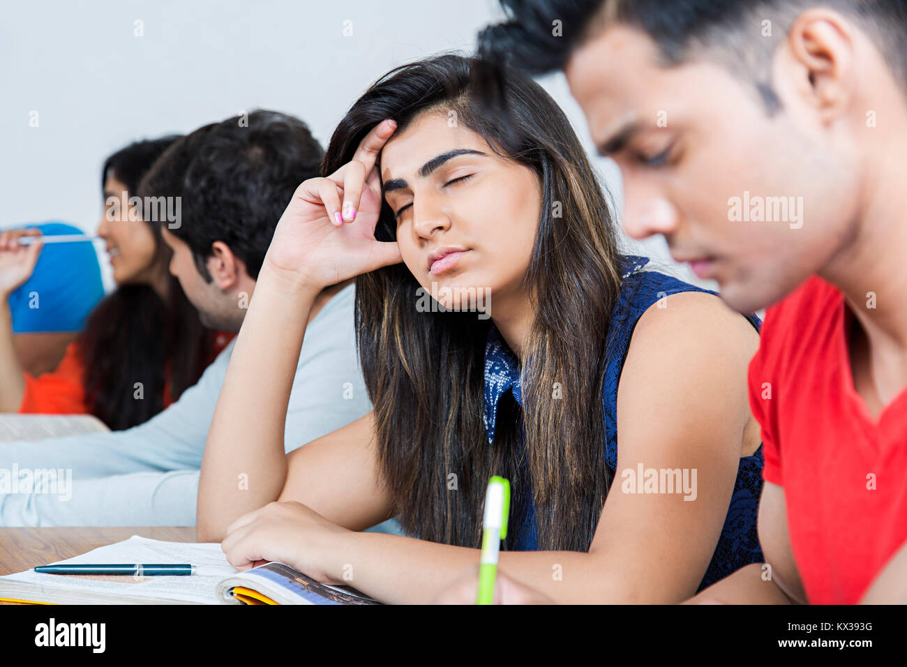 1 Indian College Teenager Girl Student Careless Sleeping In Class Stock ...