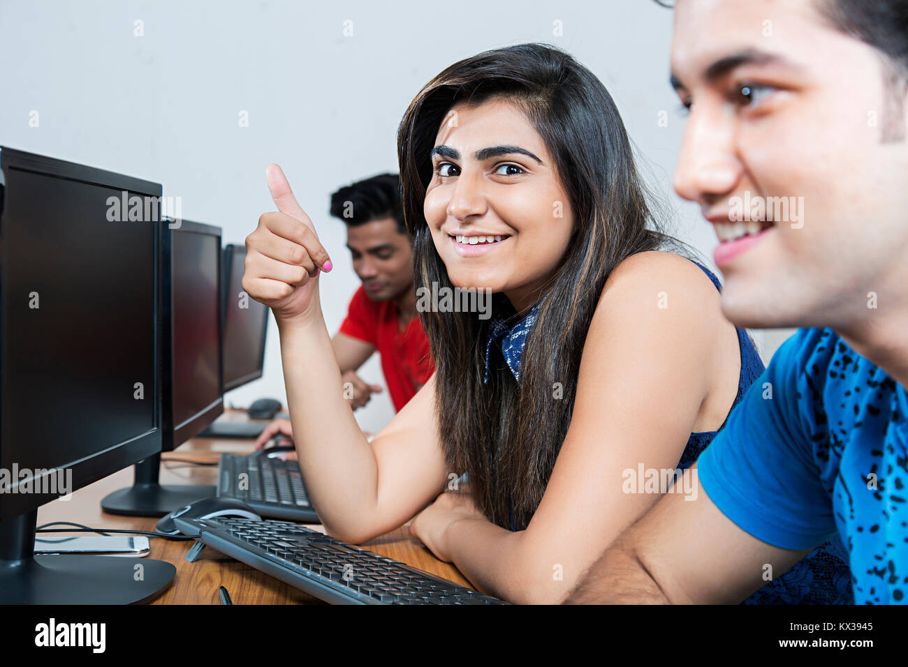 Indian College Students Showing Thumbsup Computer Study In Class ...