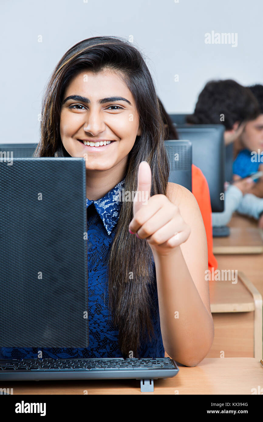 1 Indian College Girl Student Computer Study Education Showing Thumbsup ...