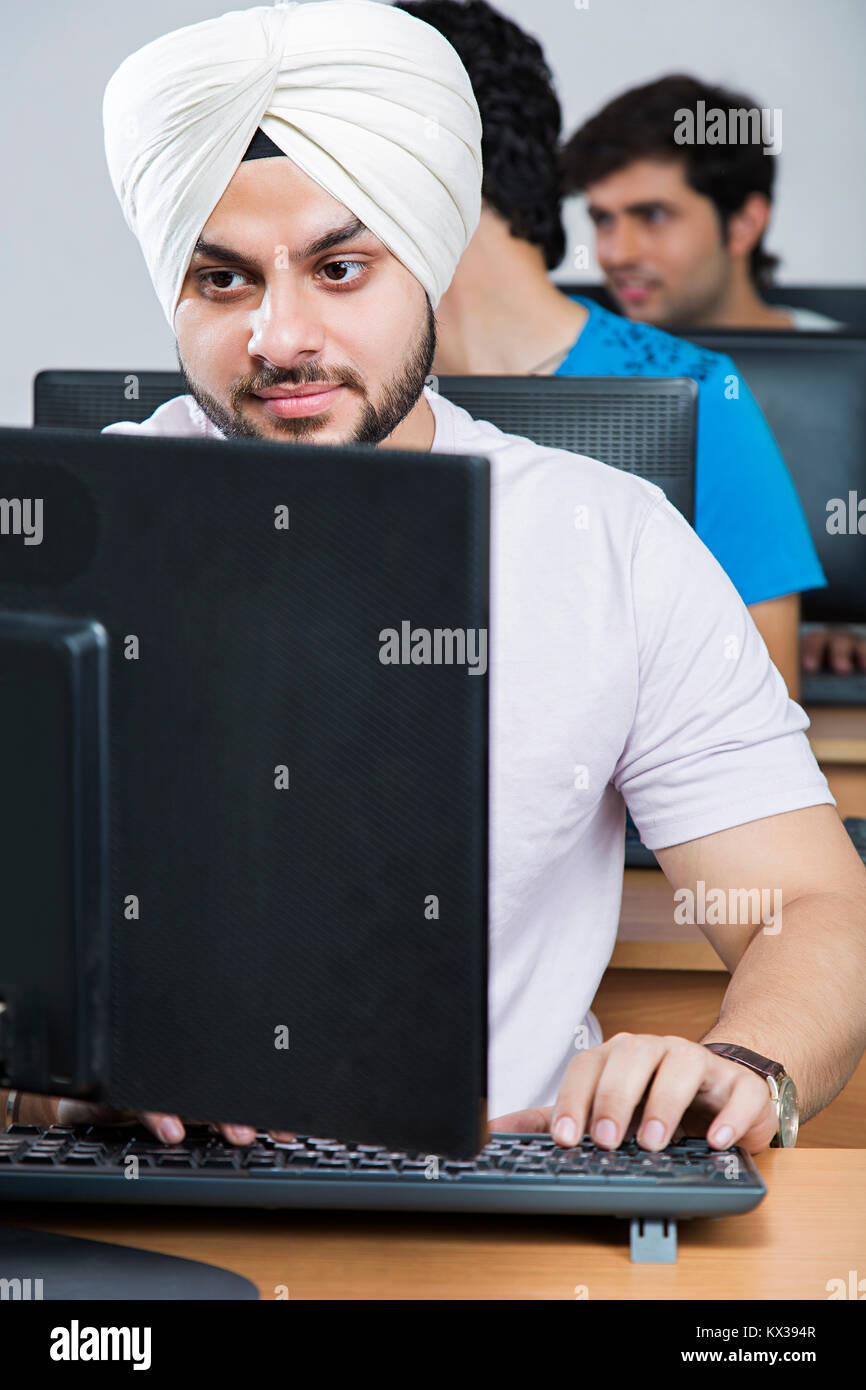 1 Indian College Young Man Student Computer Studying In Classroom Stock ...