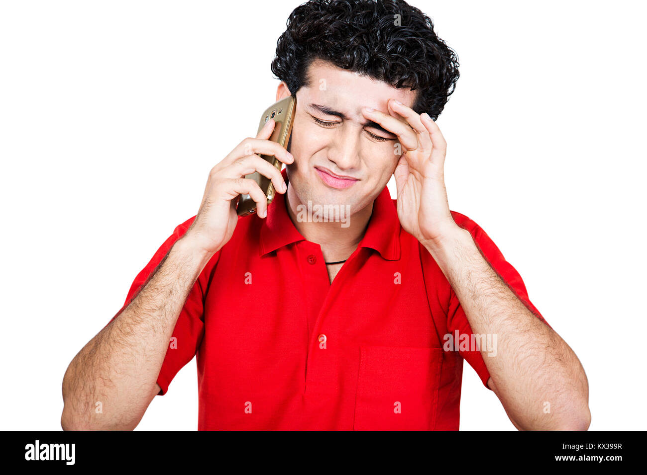 1 Indian Young Man Headache Talking On Cell Phone Frustrated Stock ...