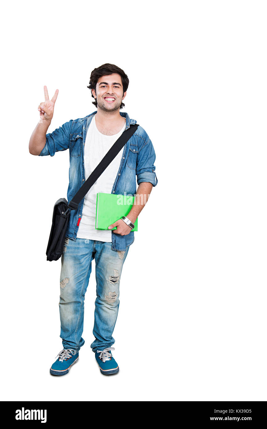 1 Indian College Boy Student Gesturing victory symbol Successful Stock ...