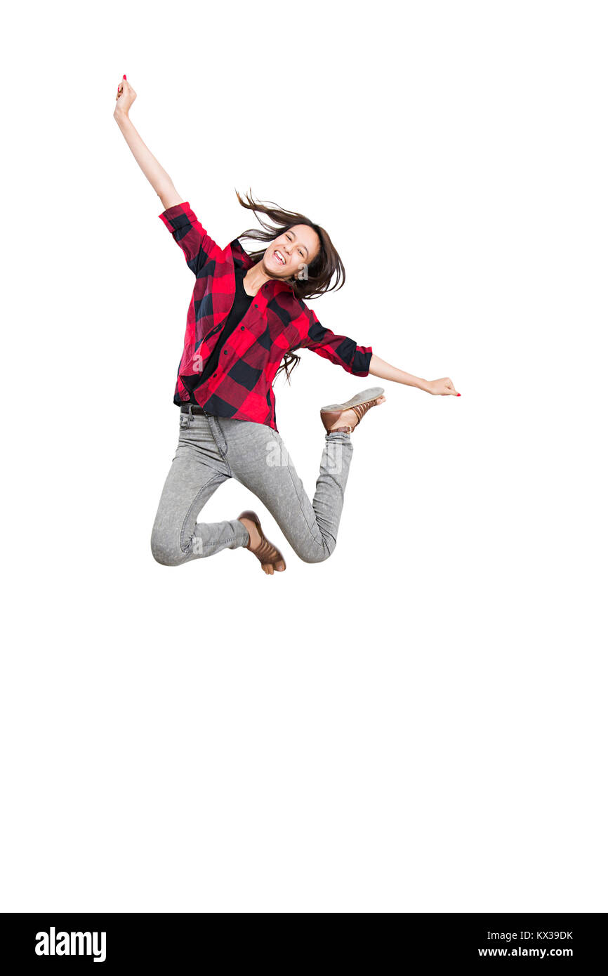 Indian girl jumping white background Cut Out Stock Images & Pictures ...