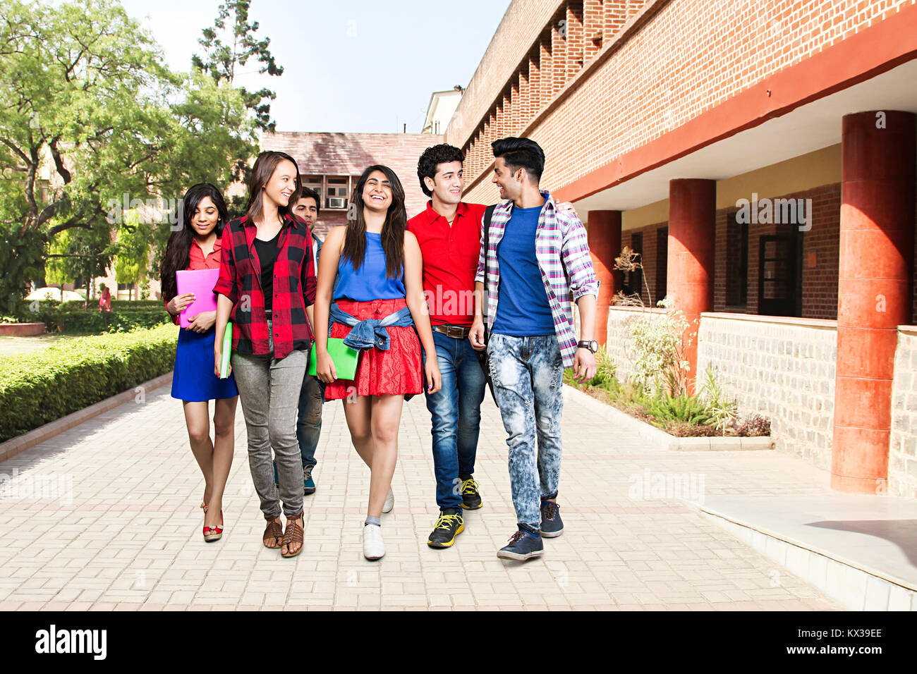 Indian Group College Student s Friends Walking Talking Gossip Together ...