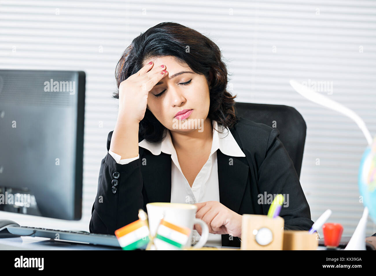 Indian Businesswoman Employee Headache Problem In Office Stock Photo ...