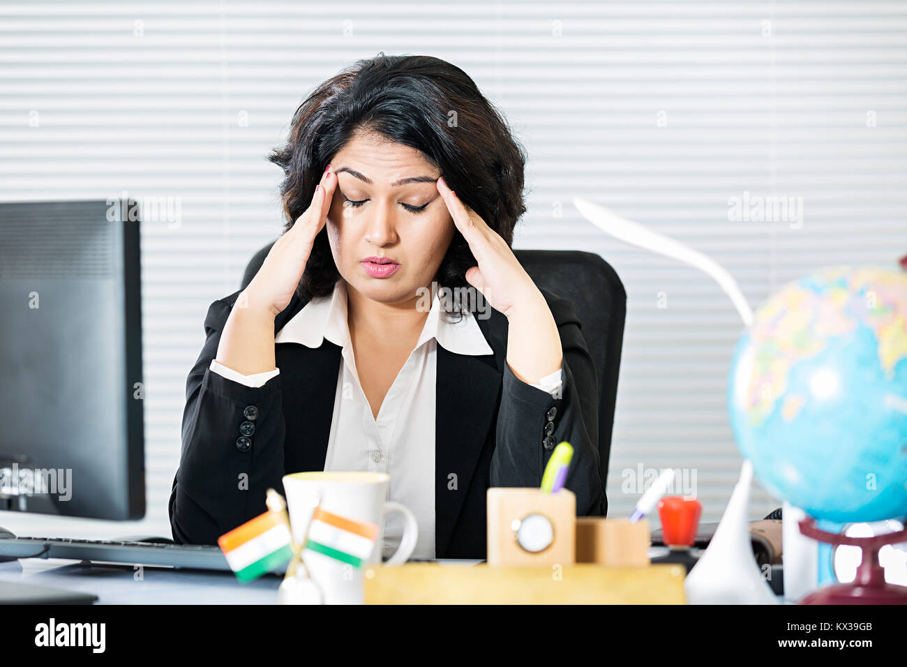 Businesswoman Employee Headache Head Pain Trouble In Office Stock Photo ...