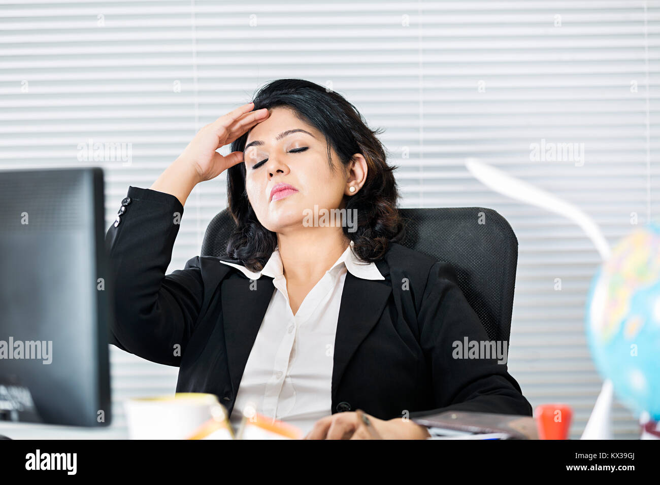 Indian Businesswoman Employee Headache Problem Illness Office Stock ...