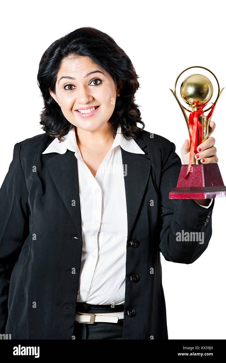 Indian Business Lady Showing Victory Trophy Celebration Successful ...