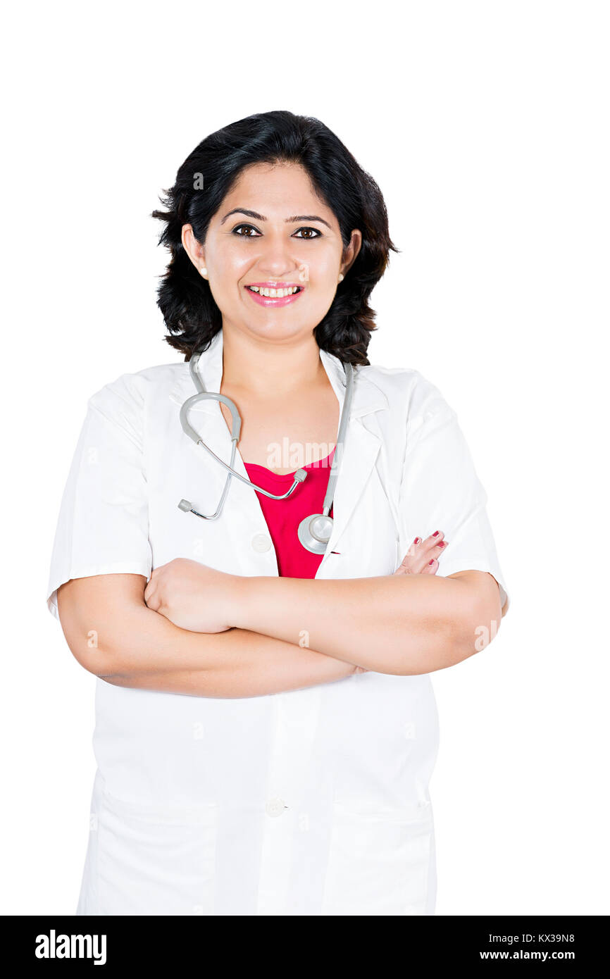Indian Medical Lady Doctor Arms Crossed Standing Smiling Stock Photo ...