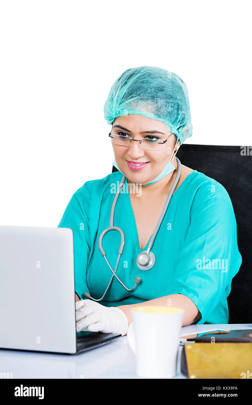 Indian Medical Surgeon Lady Doctor Laptop Working In Clinic Stock Photo ...