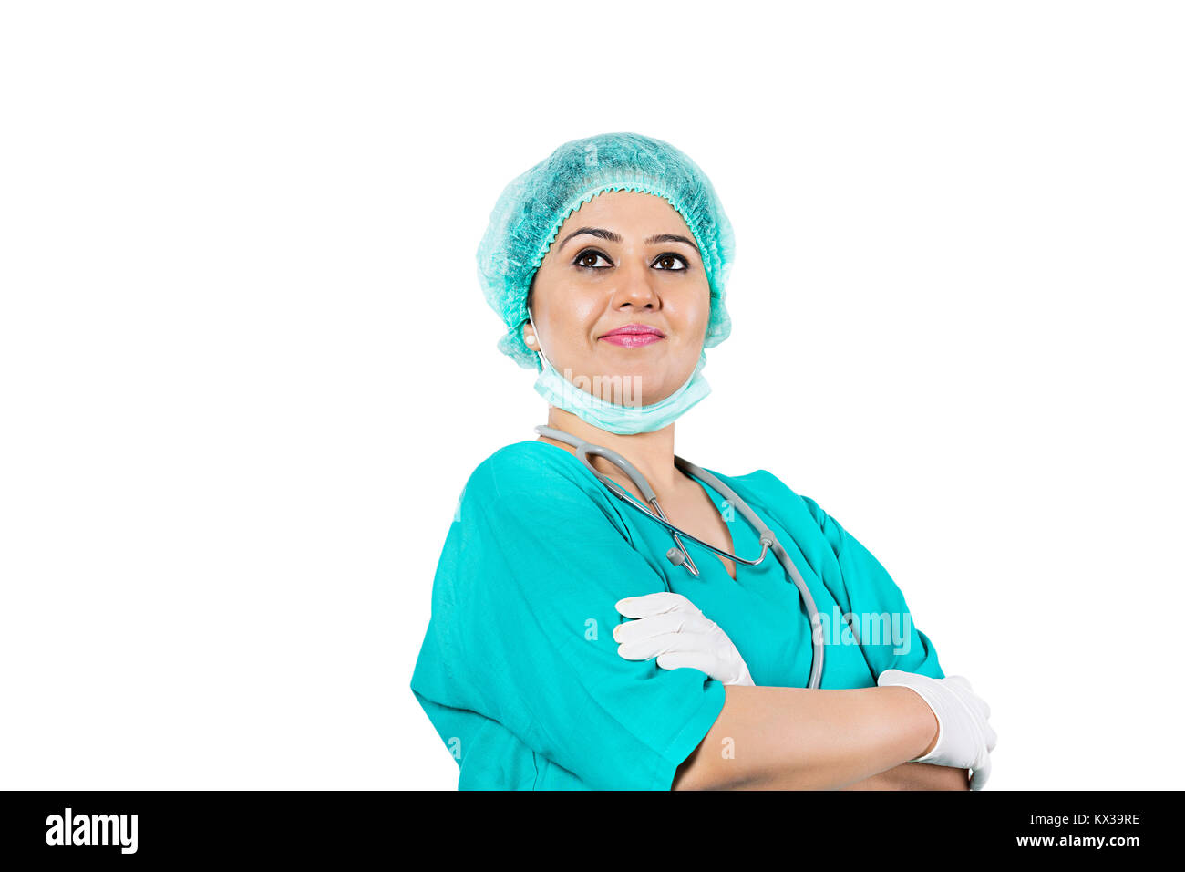 Indian Surgeon Woman Doctor Arms Crossed Standing Contemplation Stock ...
