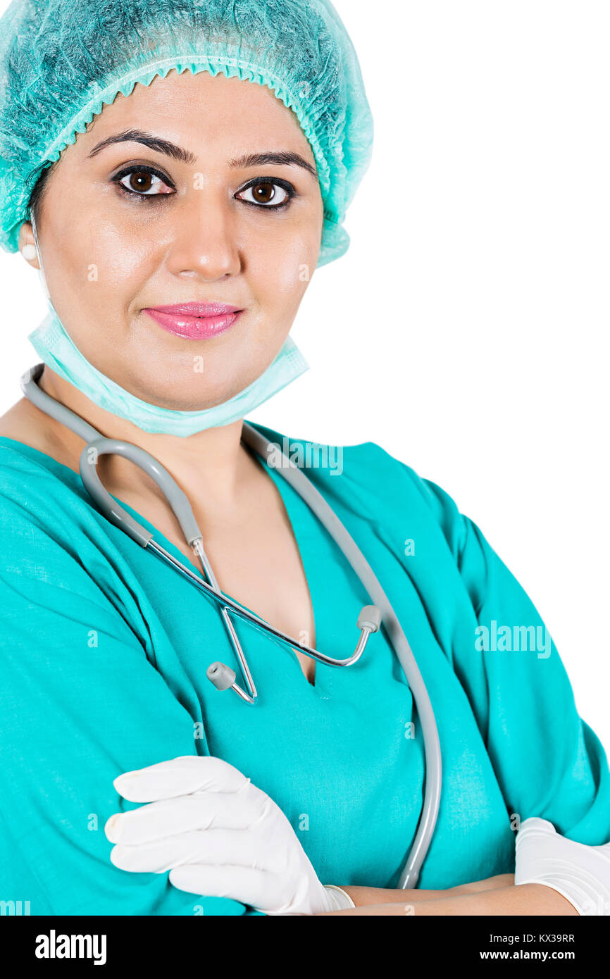 Indian Surgeon Female Doctor Wearing Uniform Arms Crossed Standing ...