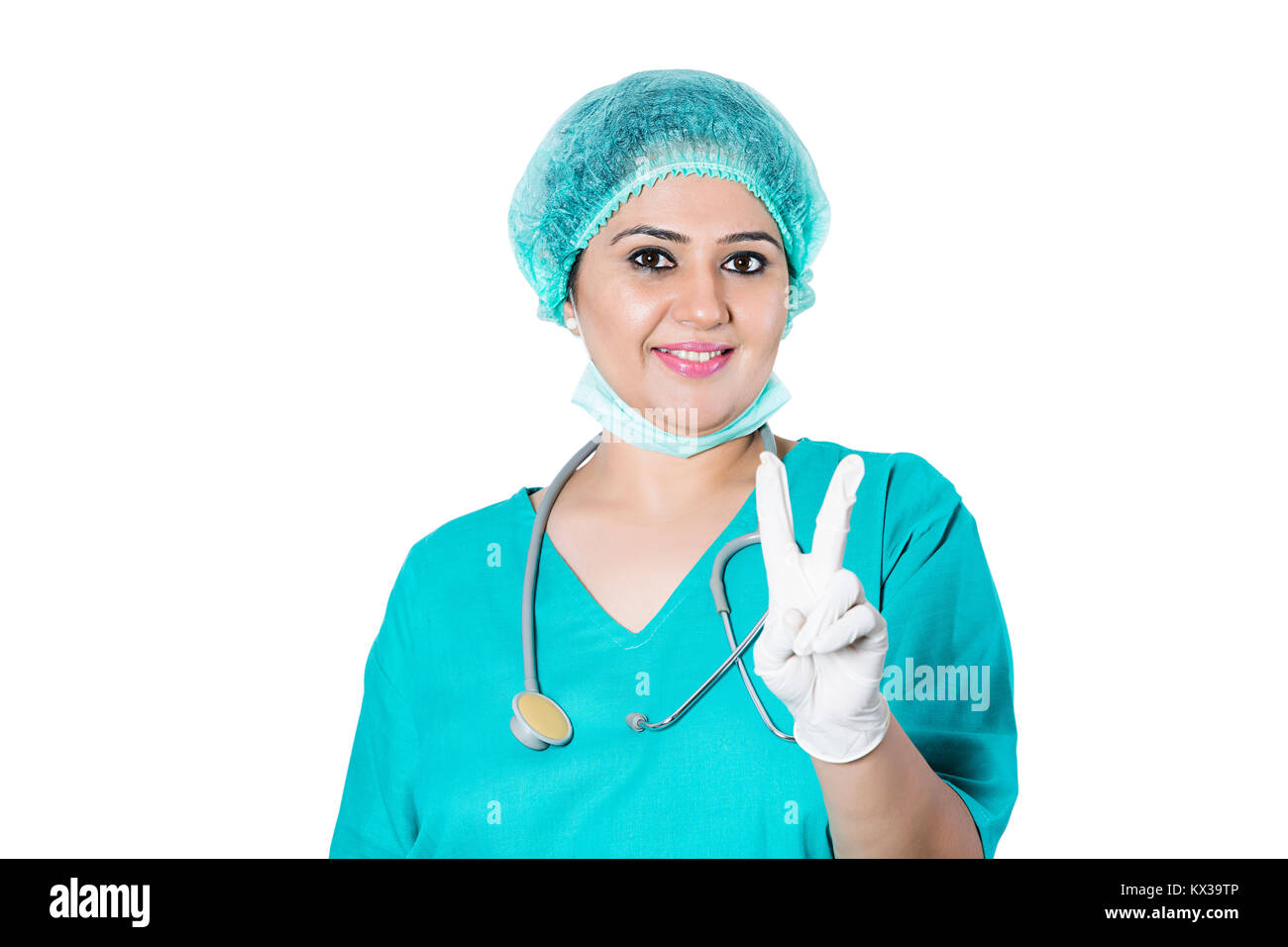 Indian Surgeon Female Doctor Showing Finger V-sign Victory Success ...