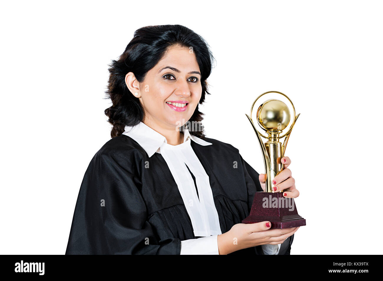 Indian Lawyer Woman Showing Victory Trophy Success Achievement Stock ...